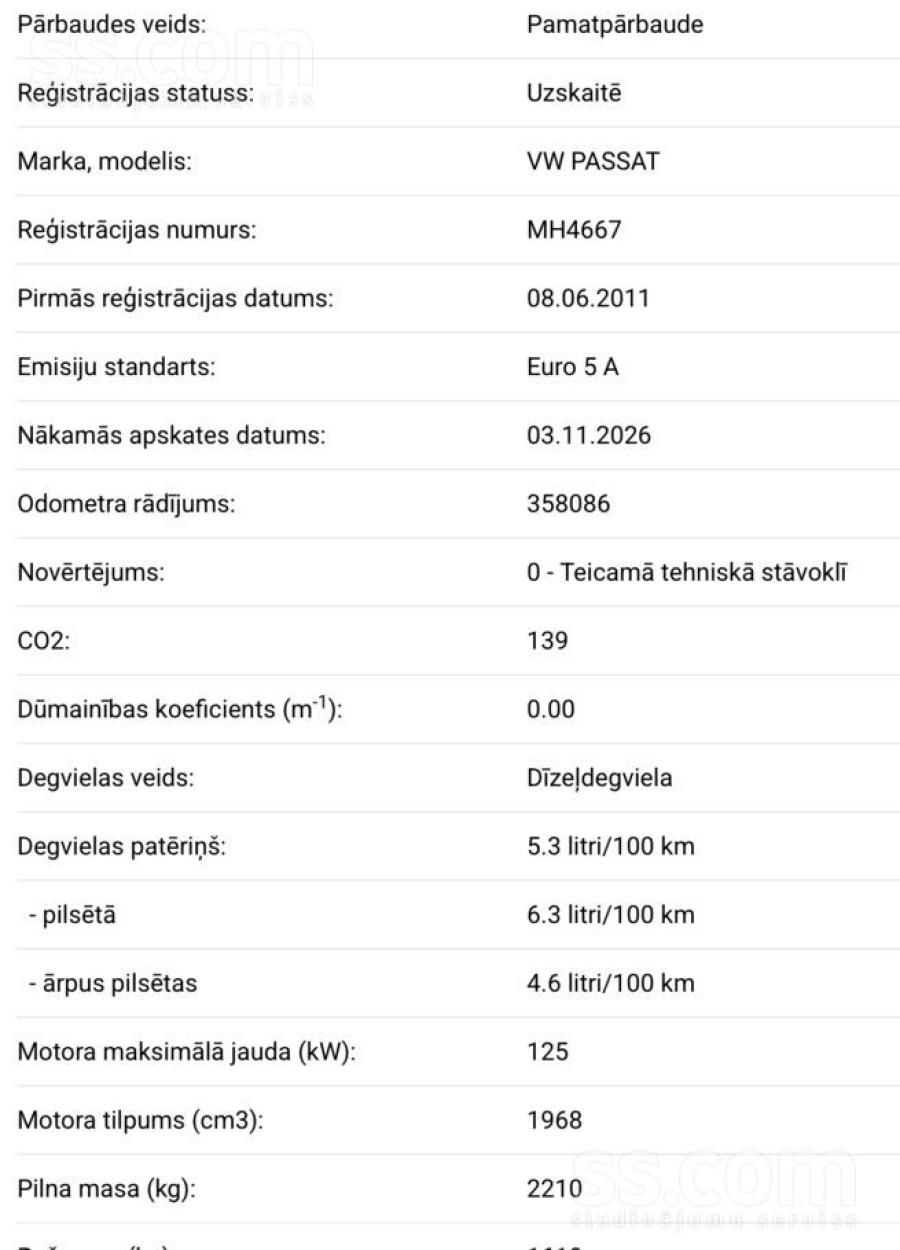 Black Volkswagen Passat B7 2011 in Riga, with an engine capacity of 2.00 L and mileage of 360 thousand km for 6150 €, photo 21 on AUTOMOTO.COM.LV