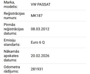 Black Volkswagen Passat B7 2012 in Riga, with an engine capacity of 2.00 L and mileage of 284 thousand km for 4990 €, photo 29 on AUTOMOTO.COM.LV