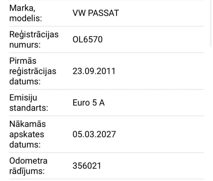 Синий Фольксваген Пассат Б7 2011 в Рига, объемом двигателя 2.00 л и пробегом 357 тыс. км за 4490 €, фото 39 на AUTOMOTO.COM.LV