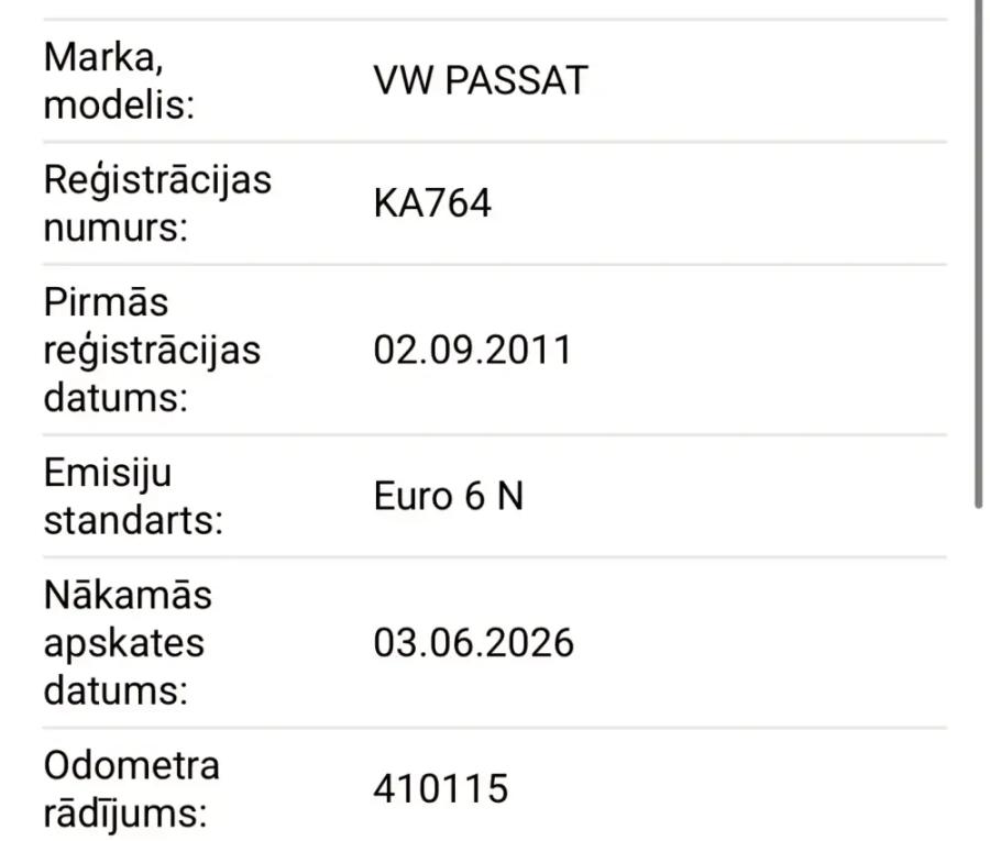Pelēks Volkswagen Passat B7 2011 Rīga, ar dzinēja tilpumu 2.00 L un nobraukumu 411 tūkst. km par 3790 €, foto 33 vietnē AUTOMOTO.COM.LV