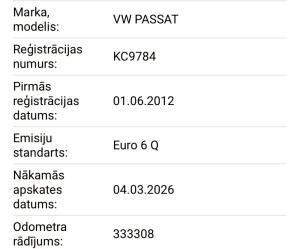 Grey Volkswagen Passat B7 2012 in Riga, with an engine capacity of 2.00 L and mileage of 333 thousand km for 4990 €, photo 31 on AUTOMOTO.COM.LV