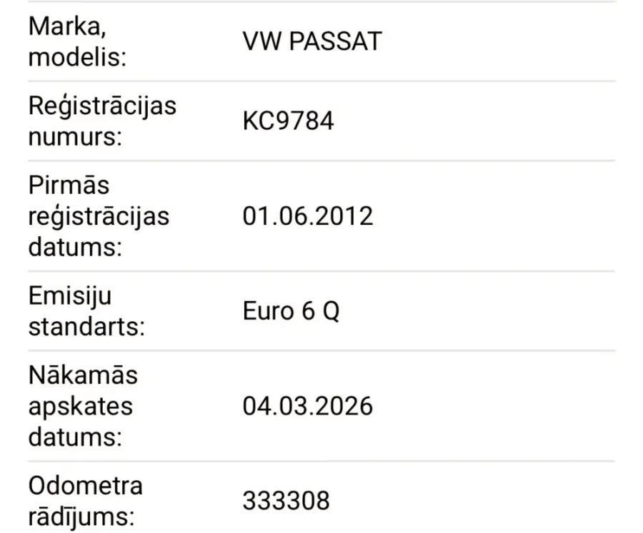 Grey Volkswagen Passat B7 2012 in Riga, with an engine capacity of 2.00 L and mileage of 333 thousand km for 4990 €, photo 31 on AUTOMOTO.COM.LV