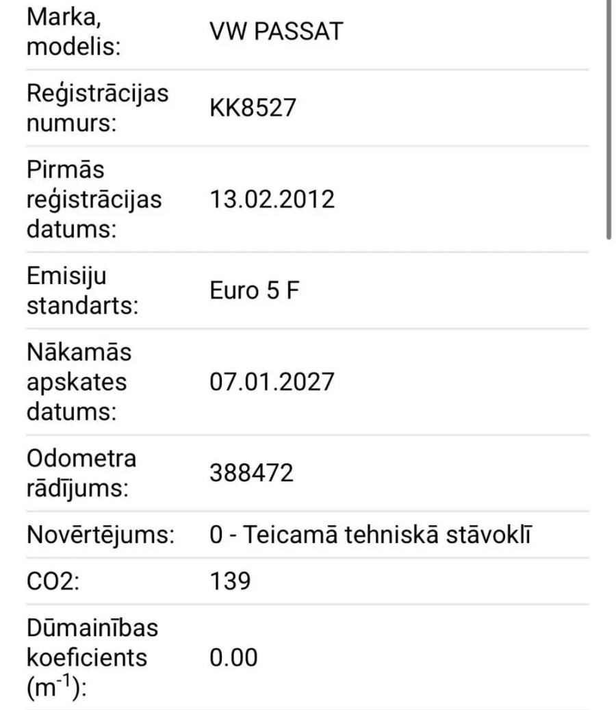 Grey Volkswagen Passat B7 2012 in Riga, with an engine capacity of 2.00 L and mileage of 389 thousand km for 4990 €, photo 31 on AUTOMOTO.COM.LV