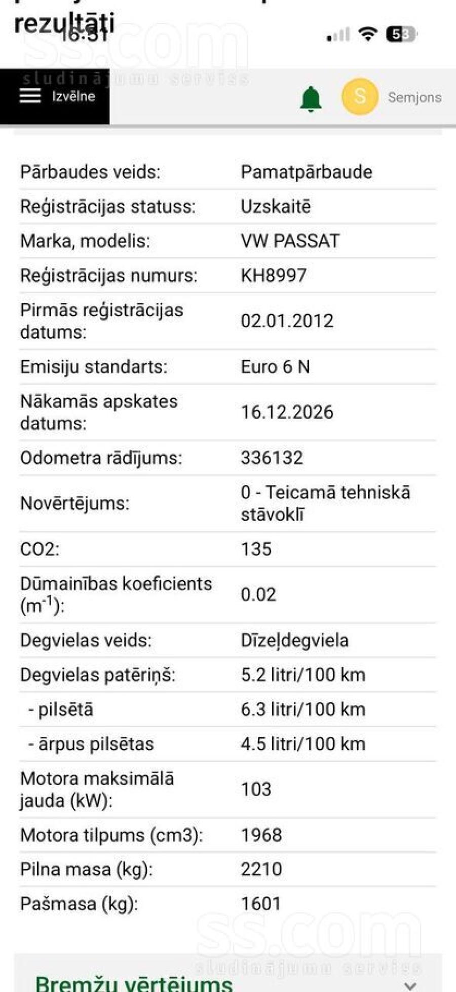 Серый Фольксваген Пассат Б7 2012 в Рига, объемом двигателя 2.00 л и пробегом 340 тыс. км за 2950 €, фото 20 на AUTOMOTO.COM.LV