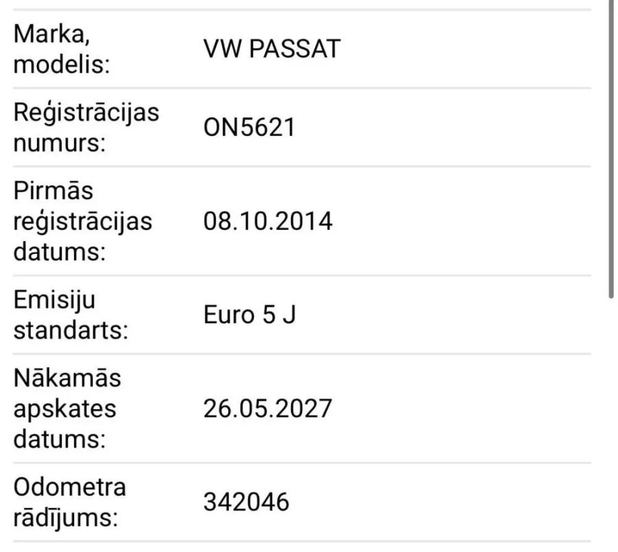 Серый Фольксваген Пассат Б7 2014 в Рига, объемом двигателя 2.00 л и пробегом 346 тыс. км за 3990 €, фото 30 на AUTOMOTO.COM.LV