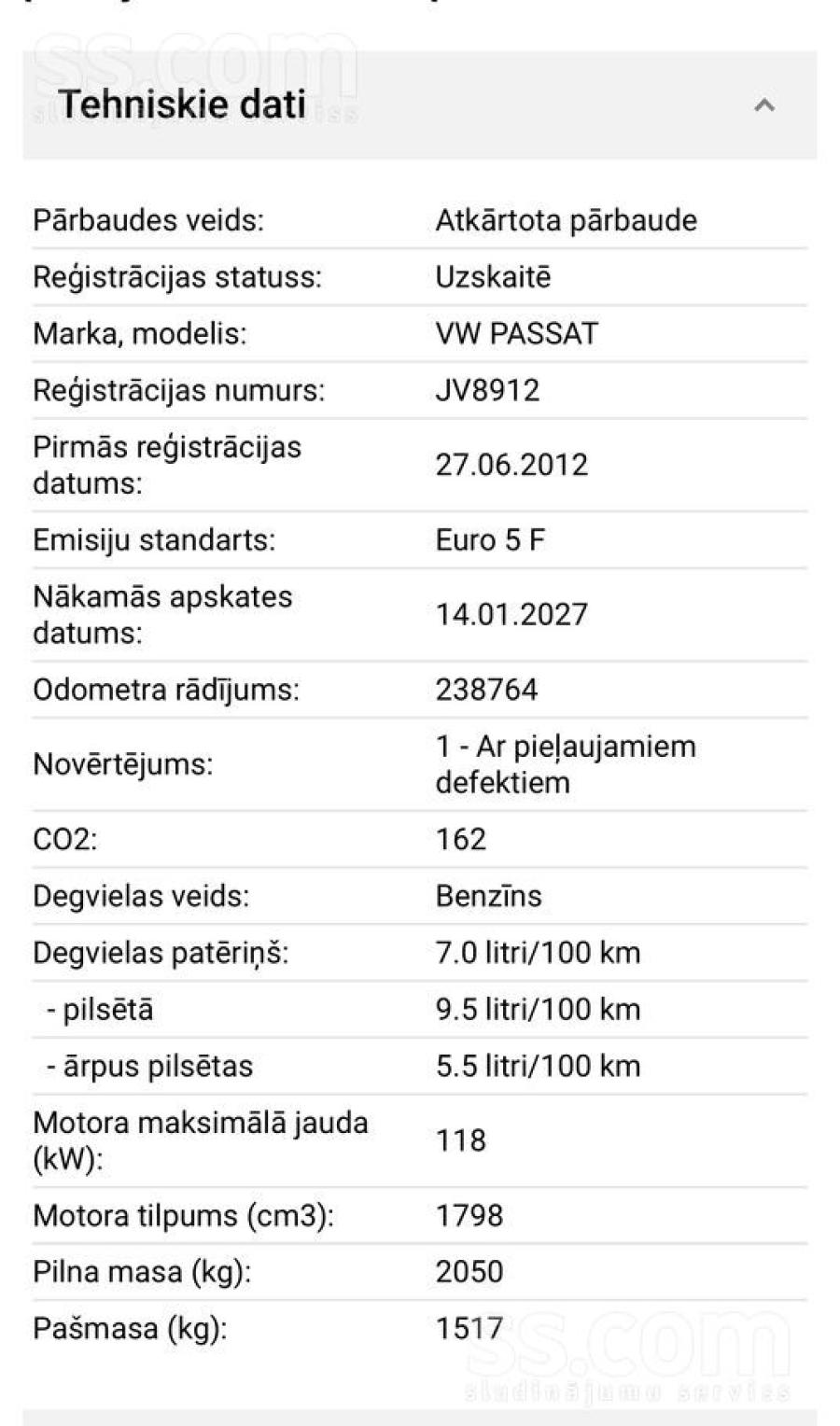 Фольксваген Пассат Б7 2012 в Рига, объемом двигателя 1.80 л и пробегом 242 тыс. км за 4800 €, фото 9 на AUTOMOTO.COM.LV