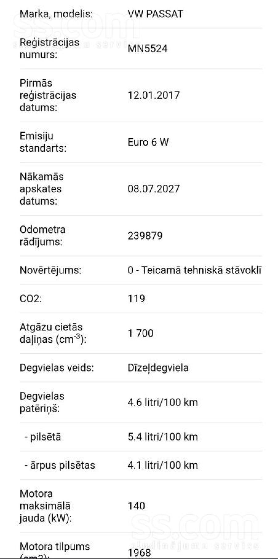 Серый Фольксваген Пассат Б8 2017 в Рига, объемом двигателя 2.00 л и пробегом 240 тыс. км за 11000 €, фото 12 на AUTOMOTO.COM.LV