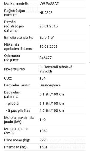 Белый Фольксваген Пассат Б8 2015 в Цесис, объемом двигателя 2.00 л и пробегом 247 тыс. км за 11750 €, фото 22 на AUTOMOTO.COM.LV