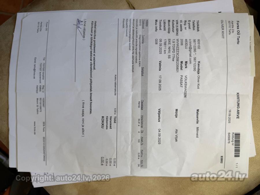 Бежевый Фольксваген Пассат 2006 в Тарту, объемом двигателя 1.90 л и пробегом 183 тыс. км за 2000 €, фото 11 на AUTOMOTO.COM.LV