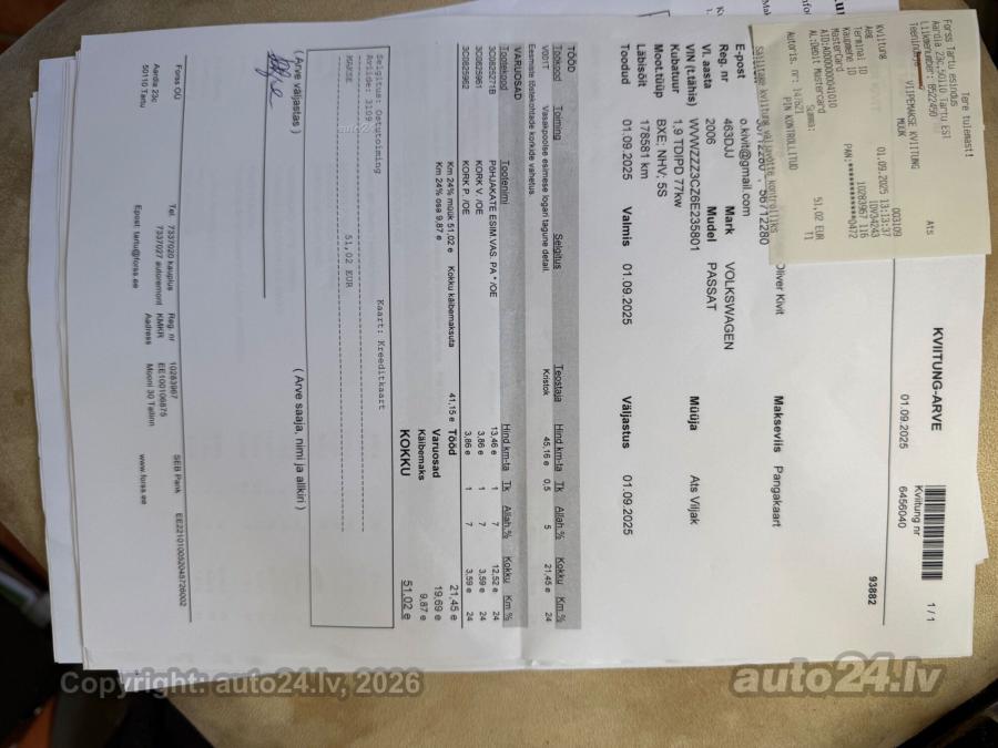 Бежевый Фольксваген Пассат 2006 в Тарту, объемом двигателя 1.90 л и пробегом 183 тыс. км за 2000 €, фото 12 на AUTOMOTO.COM.LV
