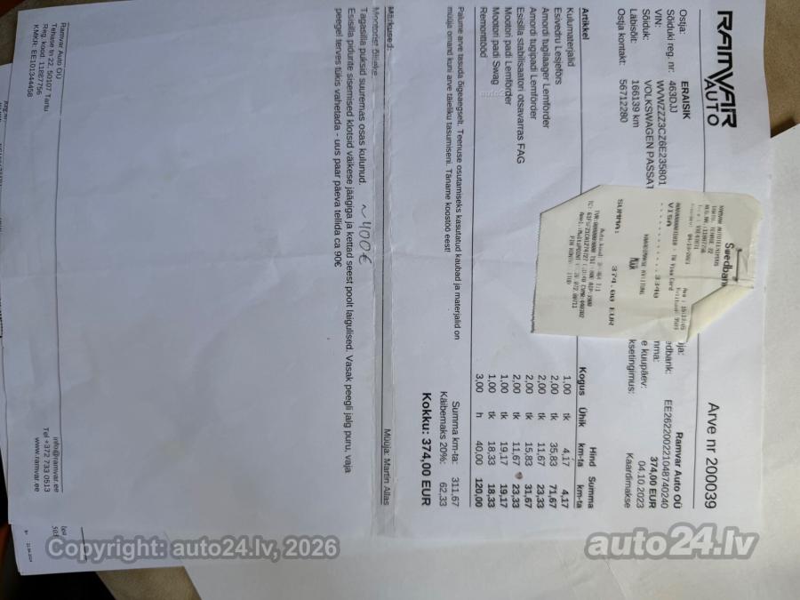 Бежевый Фольксваген Пассат 2006 в Тарту, объемом двигателя 1.90 л и пробегом 183 тыс. км за 2000 €, фото 22 на AUTOMOTO.COM.LV