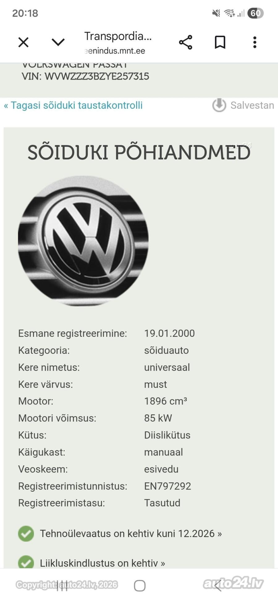 Melns Volkswagen Passat 2000 Elva, ar dzinēja tilpumu 1.90 L un nobraukumu 441 tūkst. km par 1699 €, foto 29 vietnē AUTOMOTO.COM.LV