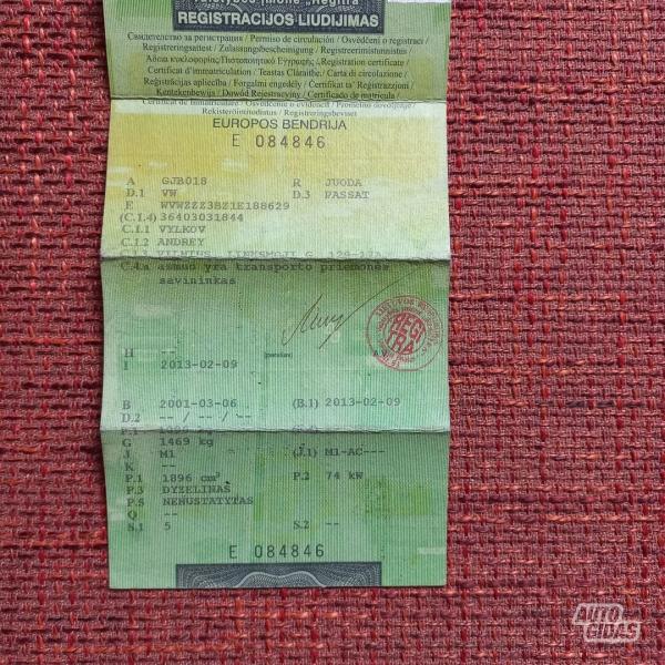 Черный Фольксваген Пассат 2001 в Вильнюс, объемом двигателя 1.90 л и пробегом 330 тыс. км за 850 €, фото 10 на AUTOMOTO.COM.LV