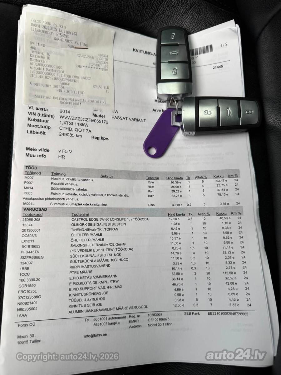 Черный Фольксваген Пассат 2014 в Таллин, объемом двигателя 1.40 л и пробегом 258 тыс. км за 4495 €, фото 27 на AUTOMOTO.COM.LV