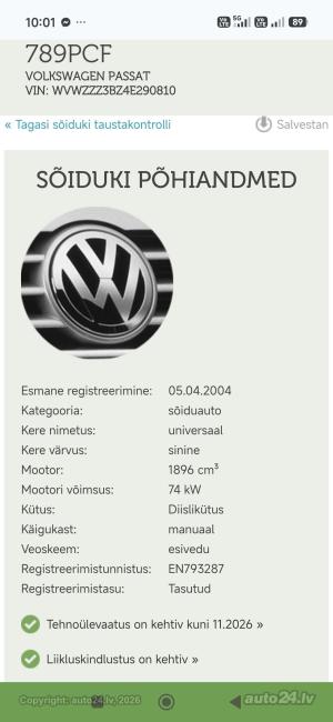 Синий Фольксваген Пассат 2004 в Тарту, объемом двигателя 1.90 л и пробегом 309 тыс. км за 1299 €, фото 13 на AUTOMOTO.COM.LV