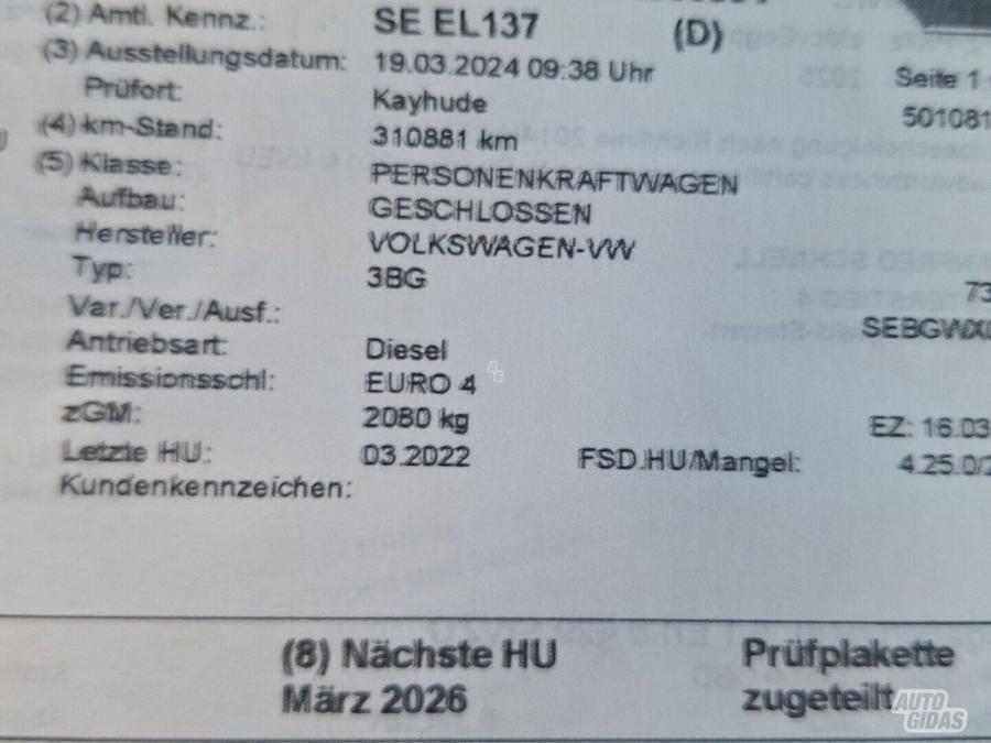Синий Фольксваген Пассат 2005 в Мажейкяй, объемом двигателя 2.00 л и пробегом 326 тыс. км за 2299 €, фото 21 на AUTOMOTO.COM.LV