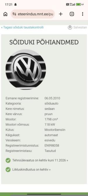 Brūns Volkswagen Passat 2010 Tallina, ar dzinēja tilpumu 1.80 L un nobraukumu 220 tūkst. km par 3500 €, foto 10 vietnē AUTOMOTO.COM.LV