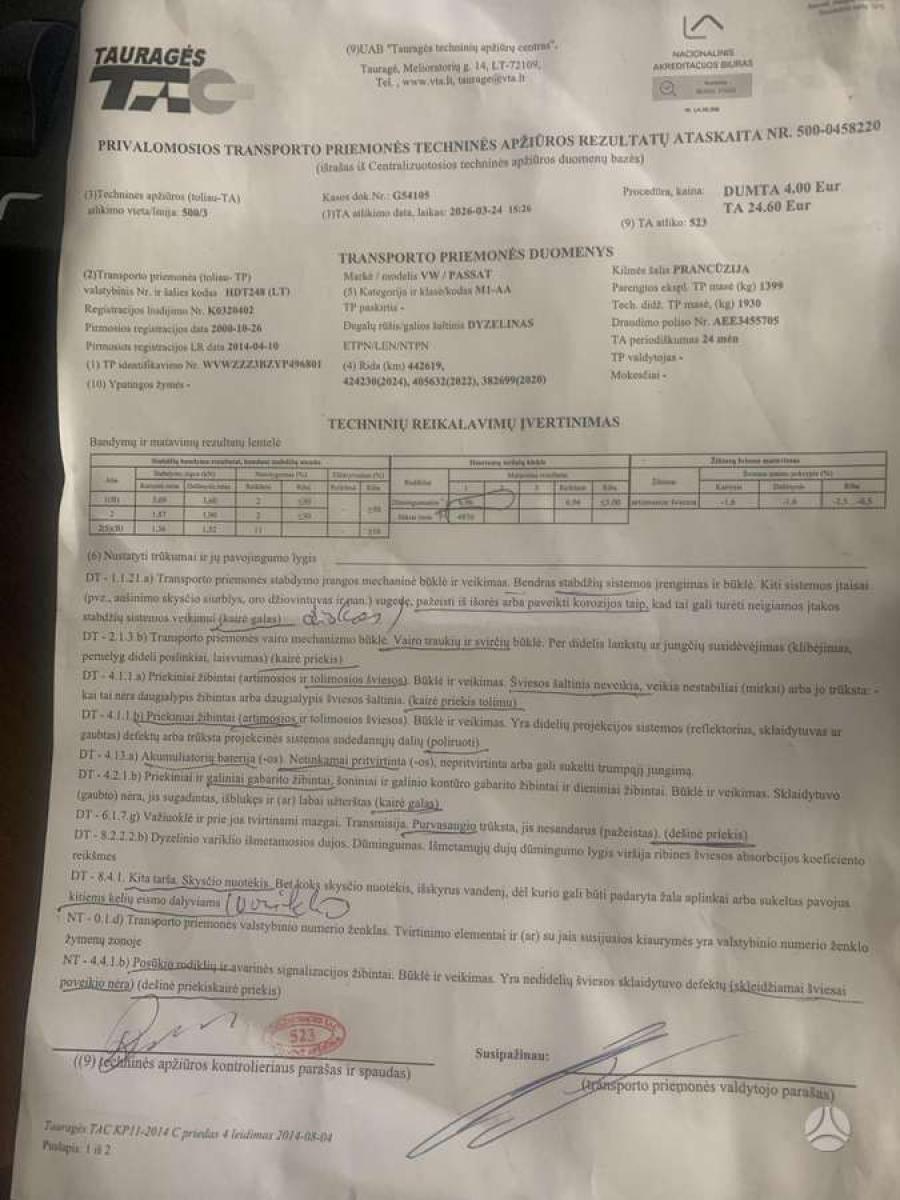 Серый Фольксваген Пассат 2000 в Таураге, объемом двигателя 1.90 л и пробегом 444 тыс. км за 350 €, фото 7 на AUTOMOTO.COM.LV