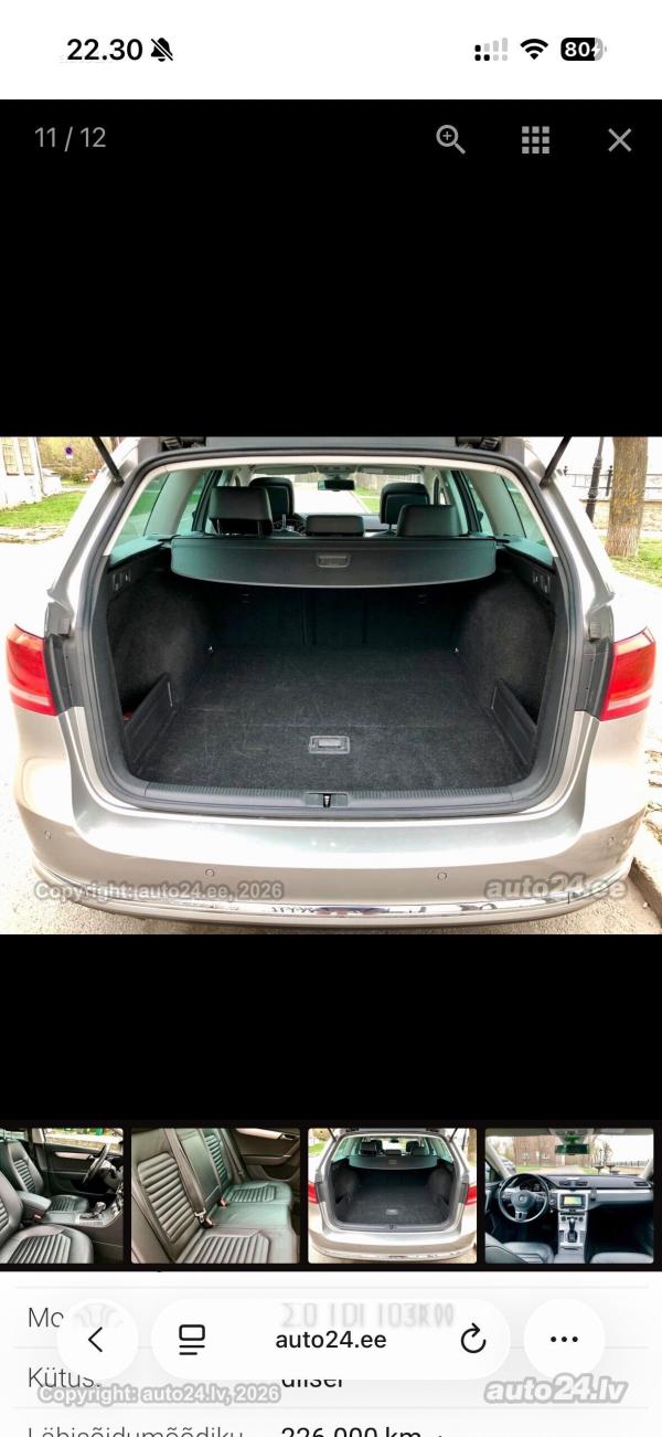 Pelēks Volkswagen Passat 2014 Tallina, ar dzinēja tilpumu 2.00 L un nobraukumu 0 tūkst. km par 5500 €, foto 7 vietnē AUTOMOTO.COM.LV