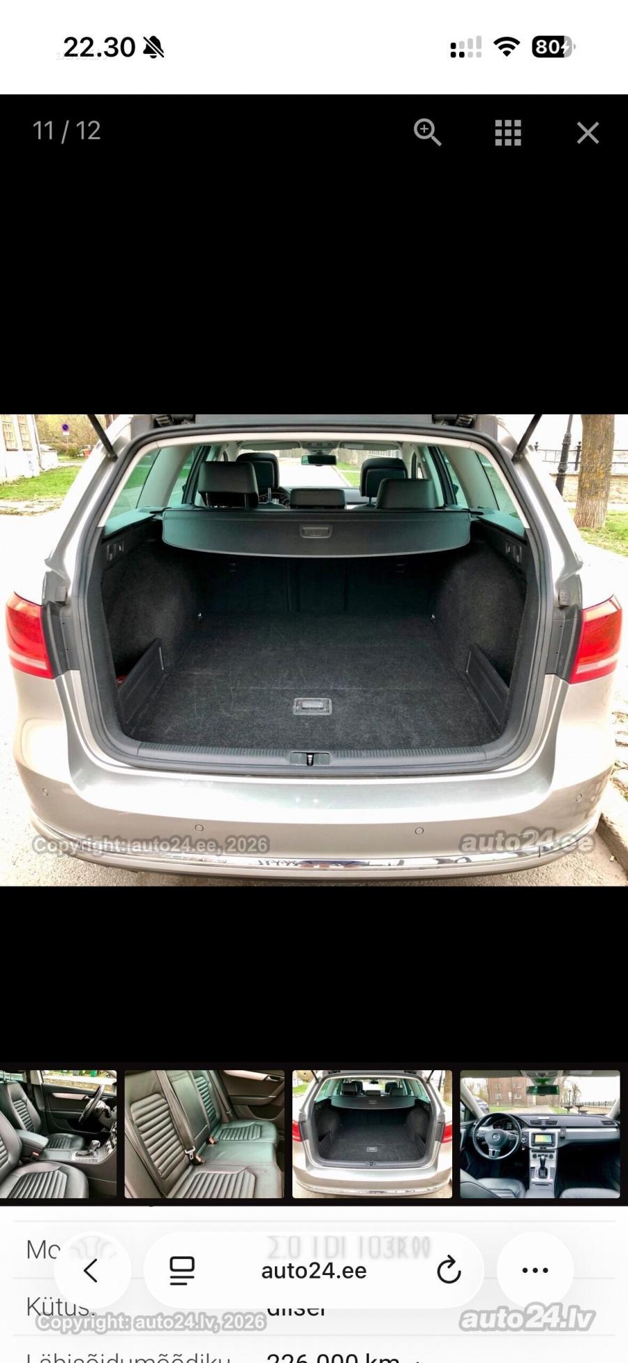 Pelēks Volkswagen Passat 2014 Tallina, ar dzinēja tilpumu 2.00 L un nobraukumu 0 tūkst. km par 5500 €, foto 8 vietnē AUTOMOTO.COM.LV