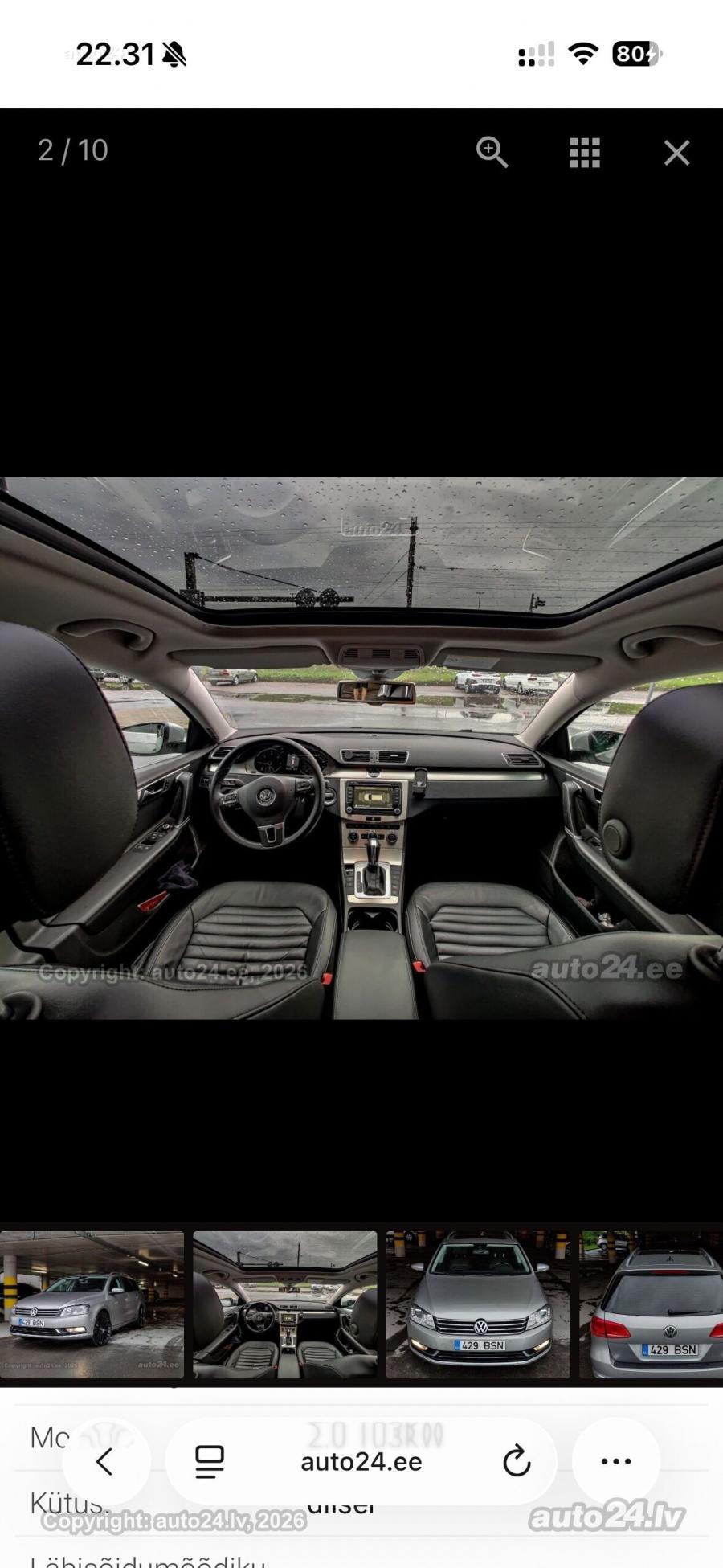 Pelēks Volkswagen Passat 2014 Tallina, ar dzinēja tilpumu 2.00 L un nobraukumu 0 tūkst. km par 5500 €, foto 9 vietnē AUTOMOTO.COM.LV