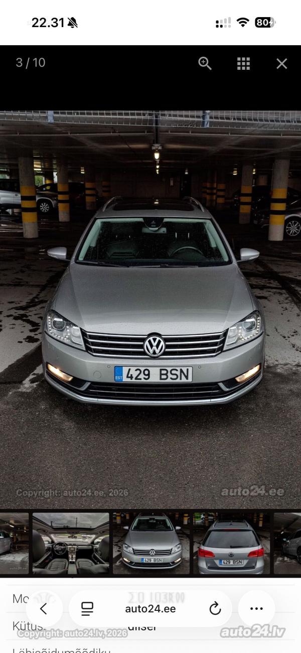 Pelēks Volkswagen Passat 2014 Tallina, ar dzinēja tilpumu 2.00 L un nobraukumu 0 tūkst. km par 5500 €, foto 9 vietnē AUTOMOTO.COM.LV