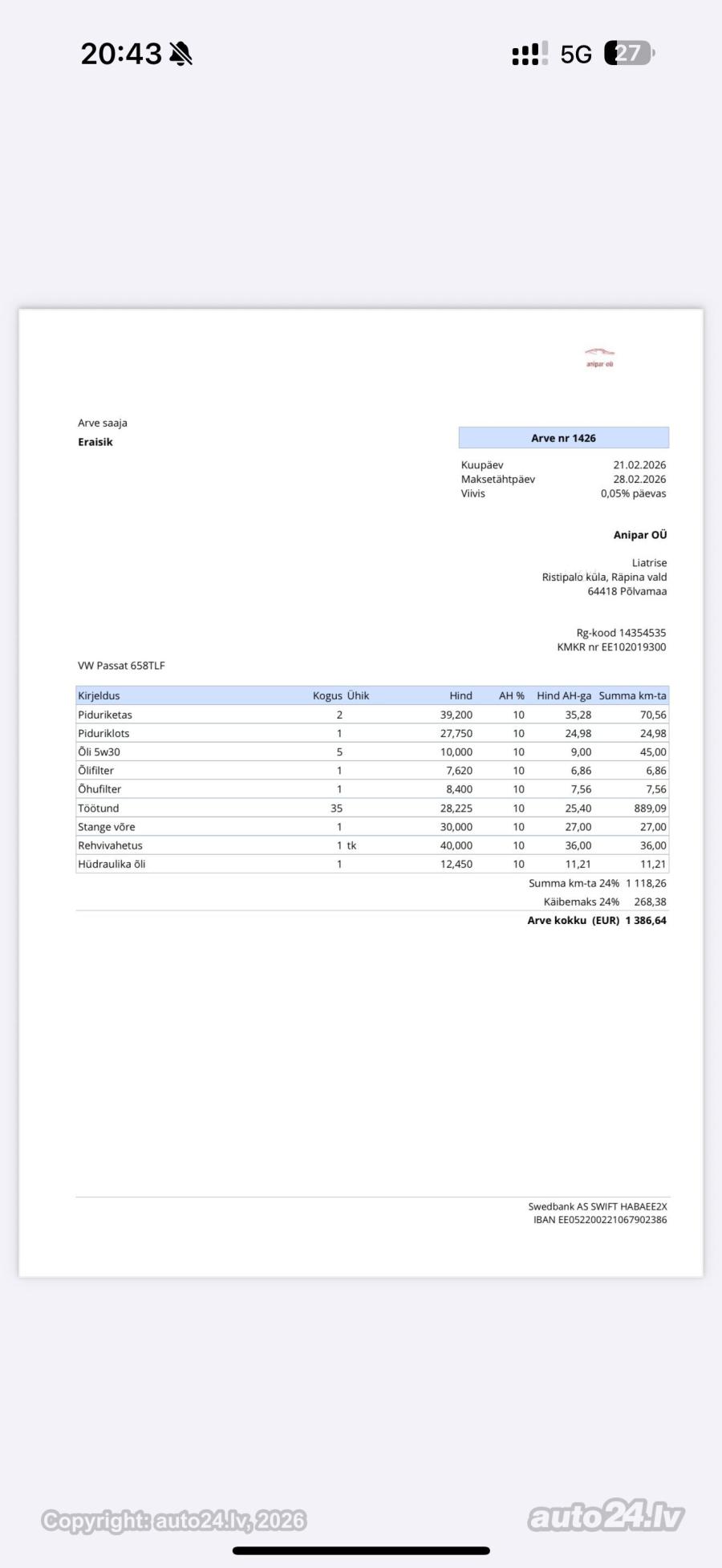 Grey Volkswagen Passat 2015 in Tartu, with an engine capacity of 1.40 L and mileage of 229 thousand km for 6999 €, photo 15 on AUTOMOTO.COM.LV