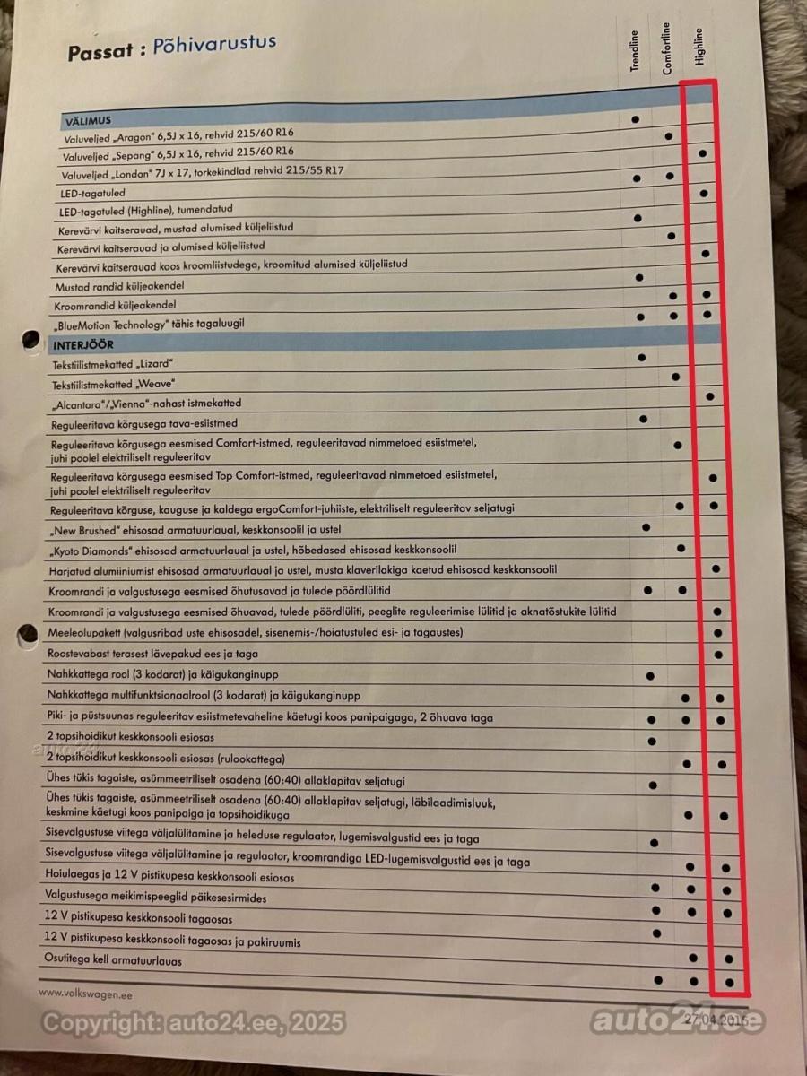 Red Volkswagen Passat 2015 in Tallinn, with an engine capacity of 2.00 L and mileage of 76 thousand km for 18500 €, photo 26 on AUTOMOTO.COM.LV