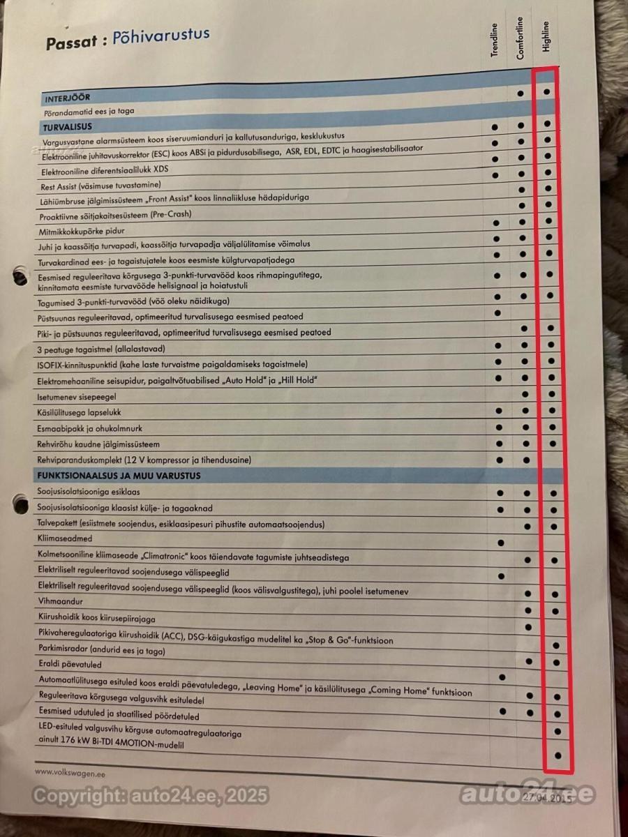 Red Volkswagen Passat 2015 in Tallinn, with an engine capacity of 2.00 L and mileage of 76 thousand km for 18500 €, photo 27 on AUTOMOTO.COM.LV