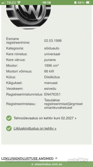 Красный Фольксваген Пассат 1998 в Тарту, объемом двигателя 1.90 л и пробегом 0 тыс. км за 1400 €, фото 12 на AUTOMOTO.COM.LV