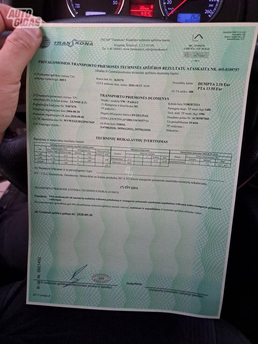 Фольксваген Пассат 2004 в Клайпеда, объемом двигателя 1.90 л и пробегом 320 тыс. км за 1580 €, фото 13 на AUTOMOTO.COM.LV