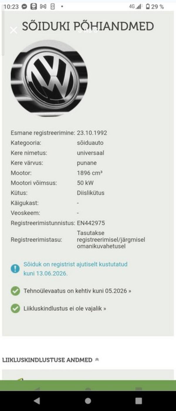 Volkswagen Passat 1992 in Narva, with an engine capacity of 0.00 L and mileage of 400 thousand km for 400 €, photo 6 on AUTOMOTO.COM.LV
