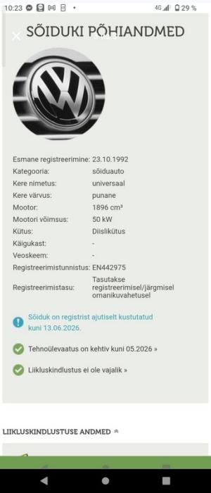 Volkswagen Passat 1992 in Narva, with an engine capacity of 0.00 L and mileage of 400 thousand km for 400 €, photo 7 on AUTOMOTO.COM.LV