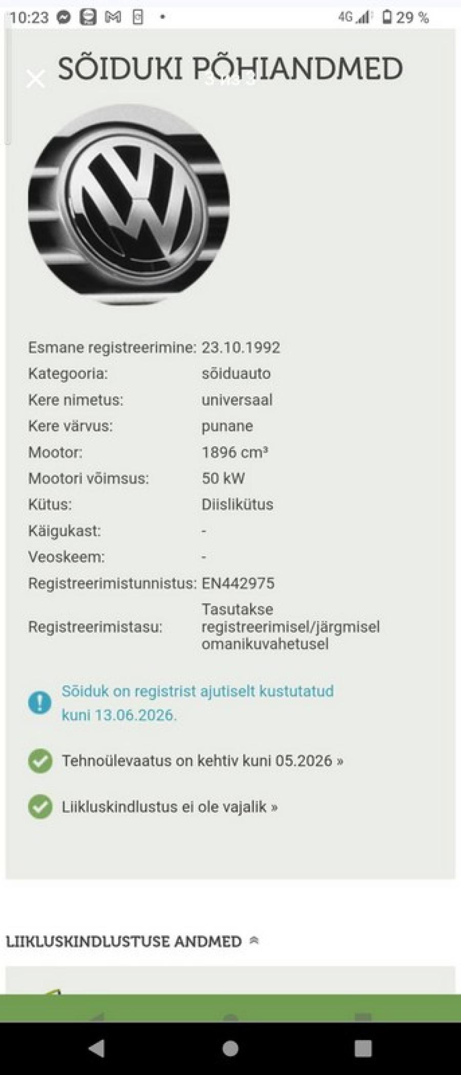 Volkswagen Passat 1992 in Narva, with an engine capacity of 0.00 L and mileage of 400 thousand km for 400 €, photo 7 on AUTOMOTO.COM.LV