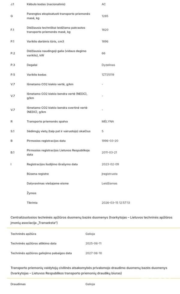 Volkswagen Passat 1996 Visaginas, ar dzinēja tilpumu 1.90 L un nobraukumu 369 tūkst. km par 400 €, foto 4 vietnē AUTOMOTO.COM.LV