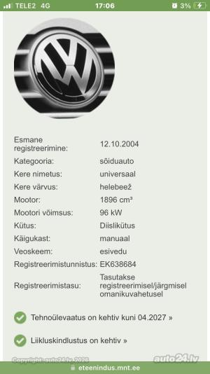 Volkswagen Passat 2004 in Tartu, with an engine capacity of 1.90 L and mileage of 400 thousand km for 2200 €, photo 28 on AUTOMOTO.COM.LV