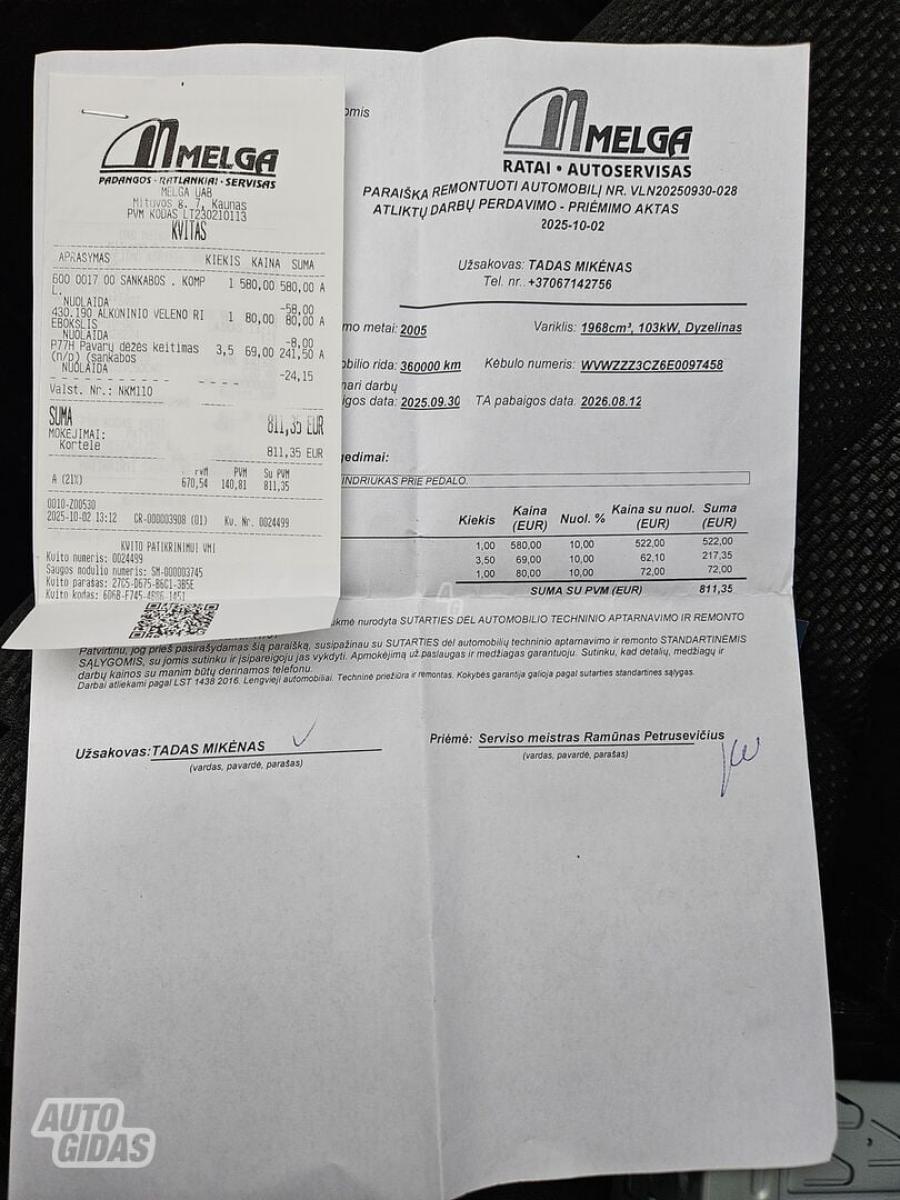 Volkswagen Passat 2006 in Prienai, with an engine capacity of 2.00 L and mileage of 316 thousand km for 1250 €, photo 12 on AUTOMOTO.COM.LV