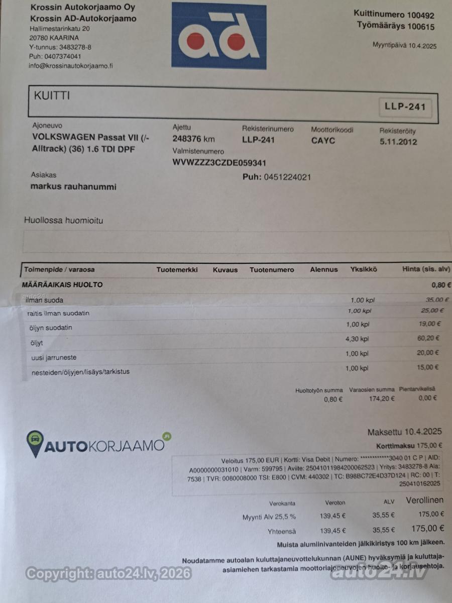 Белый Фольксваген Пассат 2012 в Тарту, объемом двигателя 1.60 л и пробегом 258 тыс. км за 6990 €, фото 14 на AUTOMOTO.COM.LV