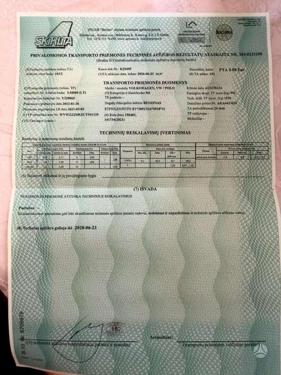 Черный Фольксваген Поло 2012 в Пренай, объемом двигателя 1.20 л и пробегом 190 тыс. км за 3900 €, фото 24 на AUTOMOTO.COM.LV