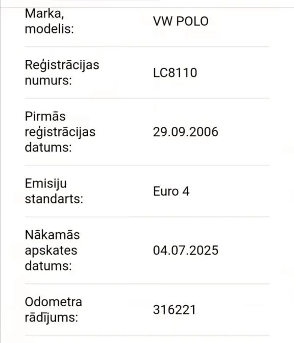 Blue Volkswagen Polo 2006 in Riga, with an engine capacity of 1.90 L and mileage of 317 thousand km for 2000 €, photo 10 on AUTOMOTO.COM.LV