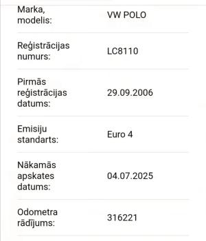 Blue Volkswagen Polo 2006 in Riga, with an engine capacity of 1.90 L and mileage of 317 thousand km for 2000 €, photo 11 on AUTOMOTO.COM.LV