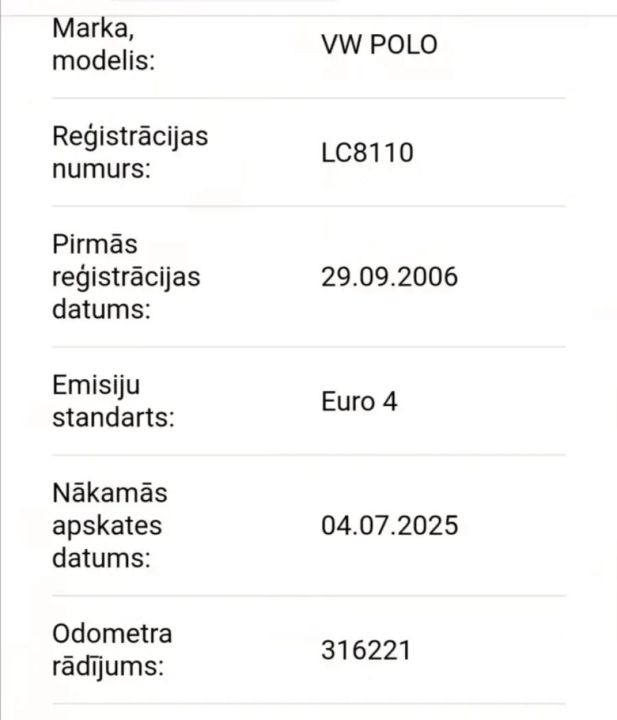 Blue Volkswagen Polo 2006 in Riga, with an engine capacity of 1.90 L and mileage of 317 thousand km for 2000 €, photo 11 on AUTOMOTO.COM.LV