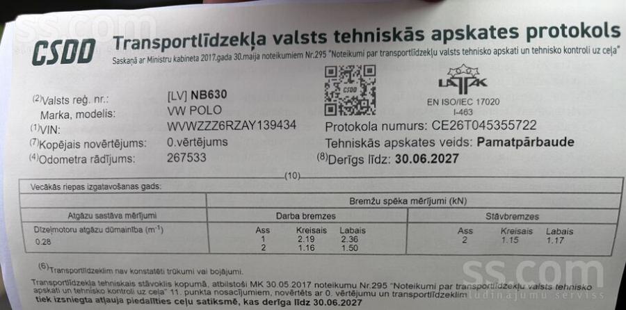 Grey Volkswagen Polo 2010 in Cesis, with an engine capacity of 1.60 L and mileage of 270 thousand km for 4000 €, photo 31 on AUTOMOTO.COM.LV