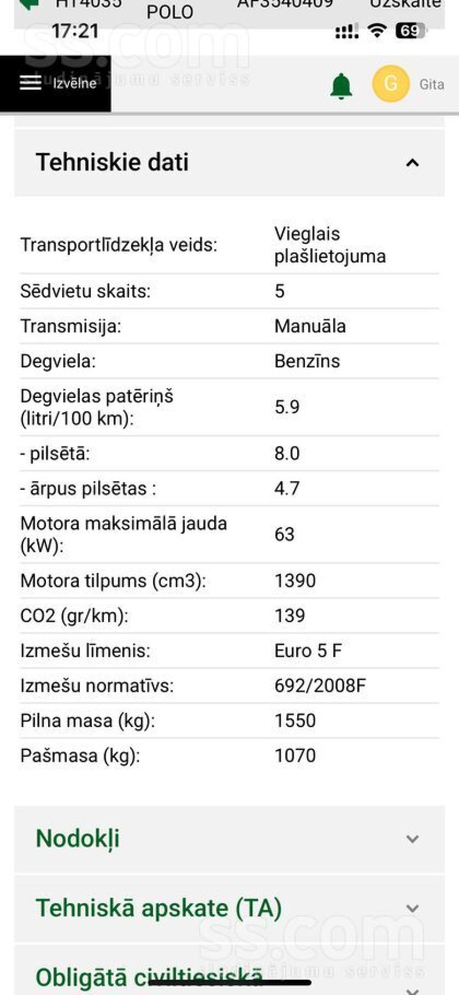 Pelēks Volkswagen Polo 2011 Rīga, ar dzinēja tilpumu 1.40 L un nobraukumu 201 tūkst. km par 2500 €, foto 9 vietnē AUTOMOTO.COM.LV