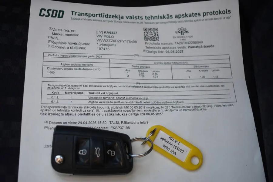Серый Фольксваген Поло 2015 в Талси, объемом двигателя 1.40 л и пробегом 197 тыс. км за 4500 €, фото 17 на AUTOMOTO.COM.LV