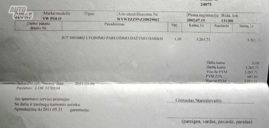 Фольксваген Поло 2002 в Вильнюс, объемом двигателя 1.90 л и пробегом 212 тыс. км за 1300 €, фото 14 на AUTOMOTO.COM.LV