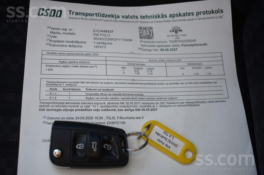Фольксваген Поло 2015 в Талси, объемом двигателя 1.40 л и пробегом 197 тыс. км за 4500 €, фото 17 на AUTOMOTO.COM.LV
