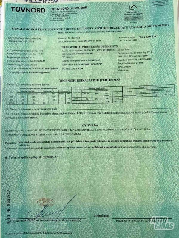 Balts Volkswagen Scirocco 2010 Viļņa, ar dzinēja tilpumu 1.40 L un nobraukumu 279 tūkst. km par 3250 €, foto 10 vietnē AUTOMOTO.COM.LV
