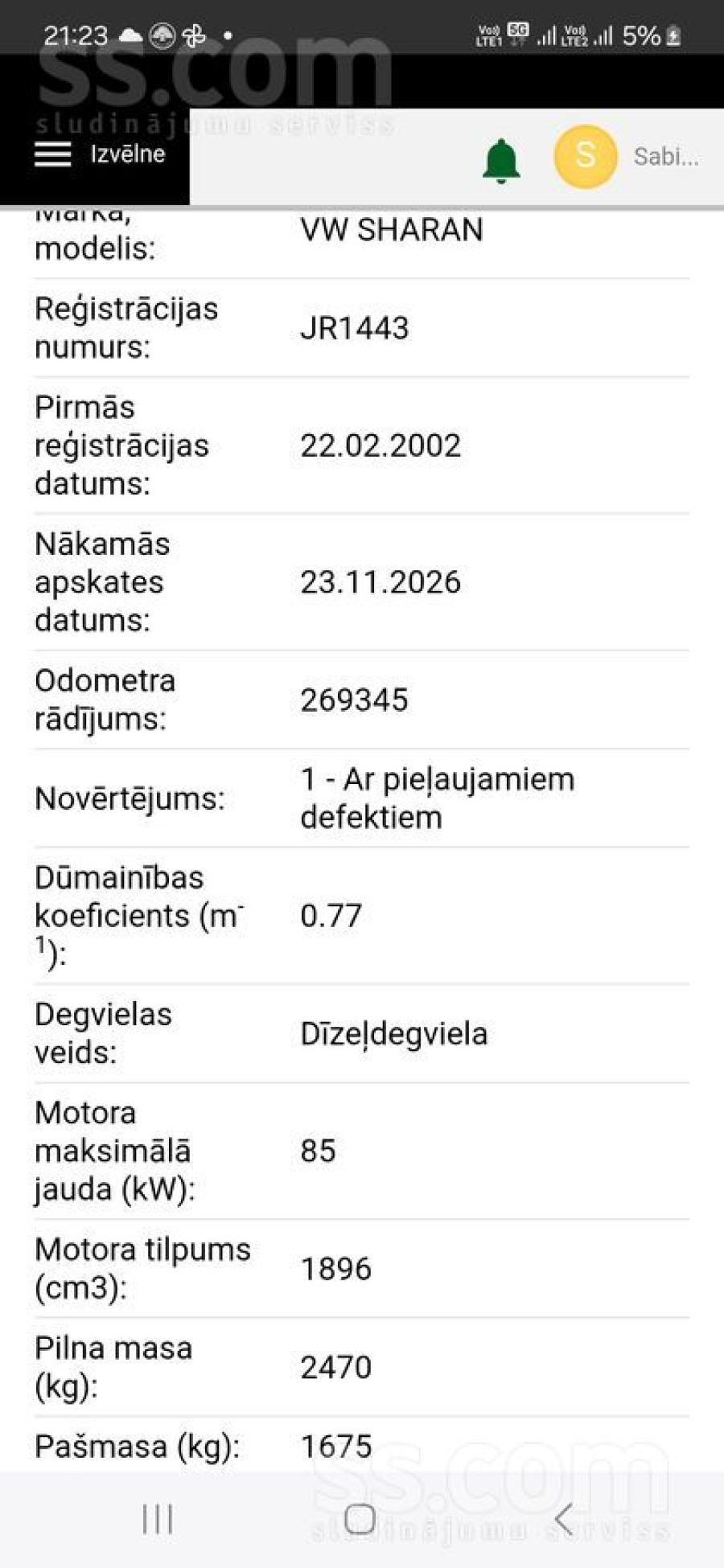 Blue Volkswagen Sharan 2002 in Riga, with an engine capacity of 1.90 L and mileage of 0 thousand km for 1090 €, photo 25 on AUTOMOTO.COM.LV
