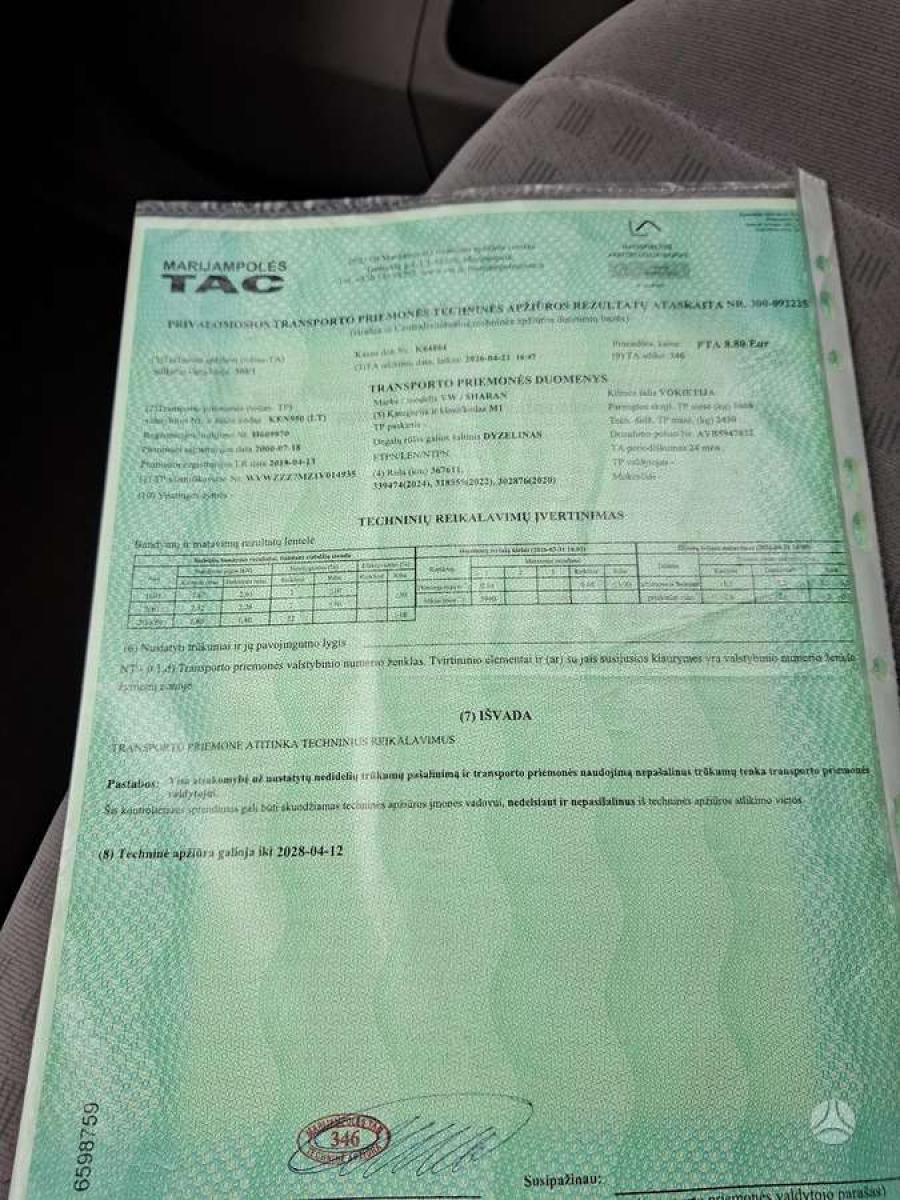Серый Фольксваген Шаран 2000 в Мариямполе, объемом двигателя 1.90 л и пробегом 369 тыс. км за 1200 €, фото 3 на AUTOMOTO.COM.LV
